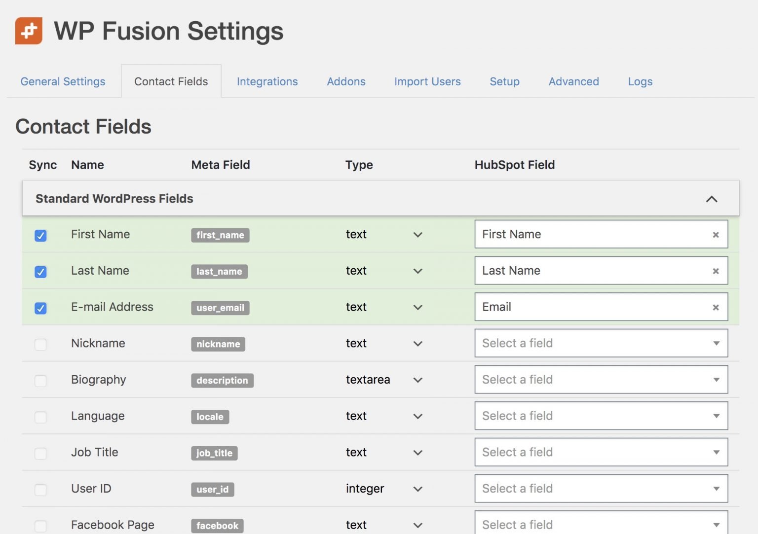 Syncing Contact Fields | WP Fusion